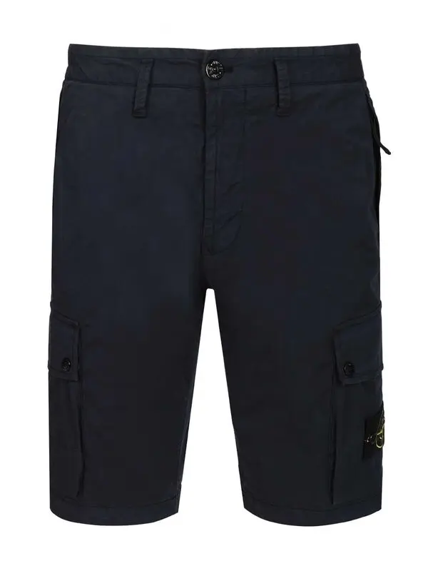 Stone Island Stretch Organic Cotton Twill Cargo Bermuda Shorts - Blue