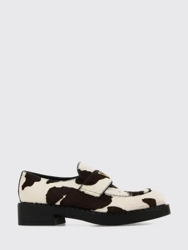 Prada Cow Print" Leather Loafer - White