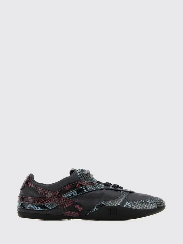 Miu Miu Snakeskin Trimmed Lace-up Sneakers - Gray