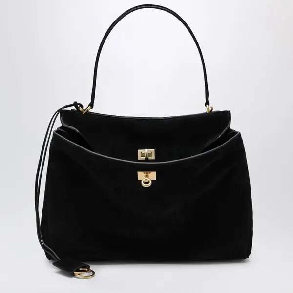 Balenciaga Medium Rodeo Bag In Suede Calfskin - Black
