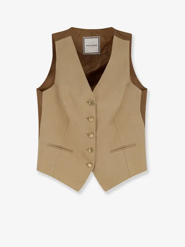 Tagliatore Beige Linen V-neck Vest