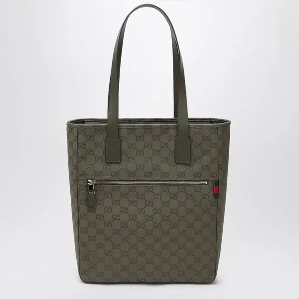 Gucci Medium Shopping Bag In Gg Fabric With Web Detail - Green