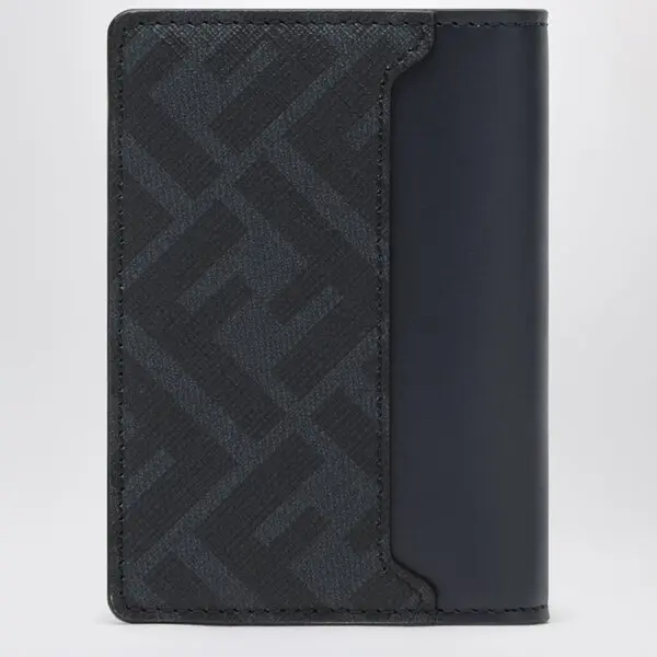 Fendi Dark Leather And Ff Canvas Card Holder