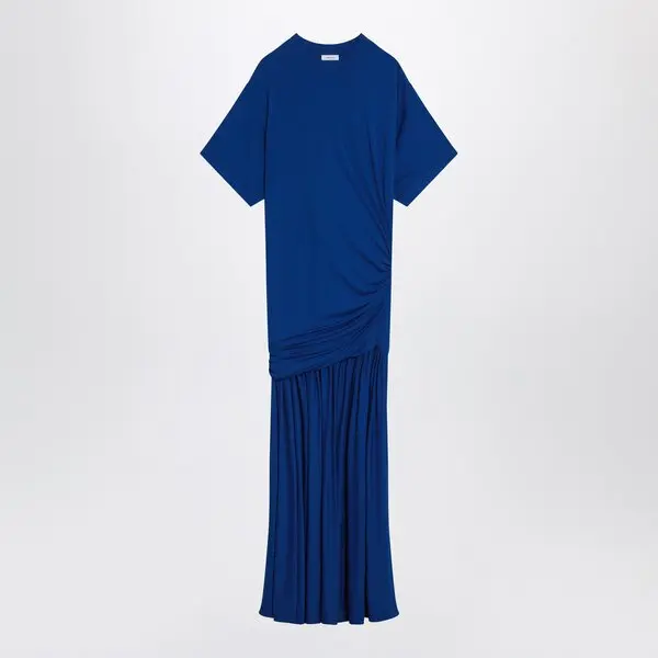 FERRAGAMO Draped Long Dress With Pleated Skirt - Blue