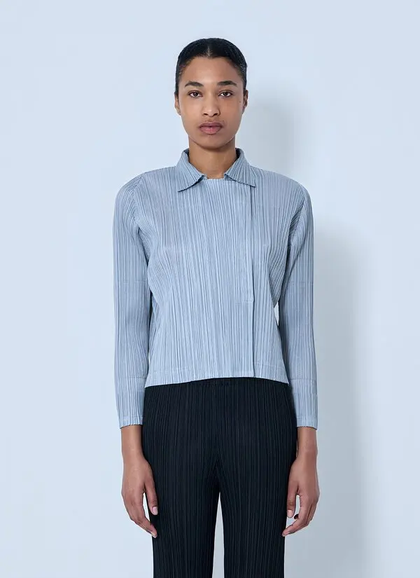 Issey Miyake Structured Pleat Long Sleeve Shirt - Gray