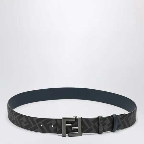 Fendi Dark Leather And Black Ff Canvas Reversible Belt
