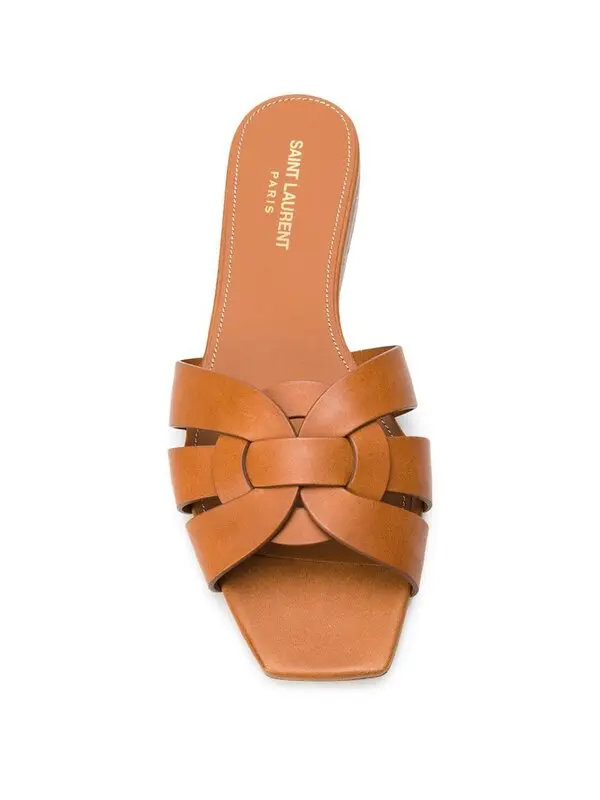 Saint Laurent Tribute Mules In Smooth Leather - Brown