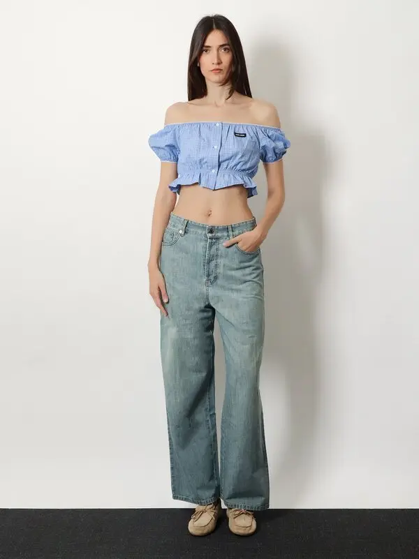 Miu Miu Striped Cotton Top With Logo Detailing - Multicolor