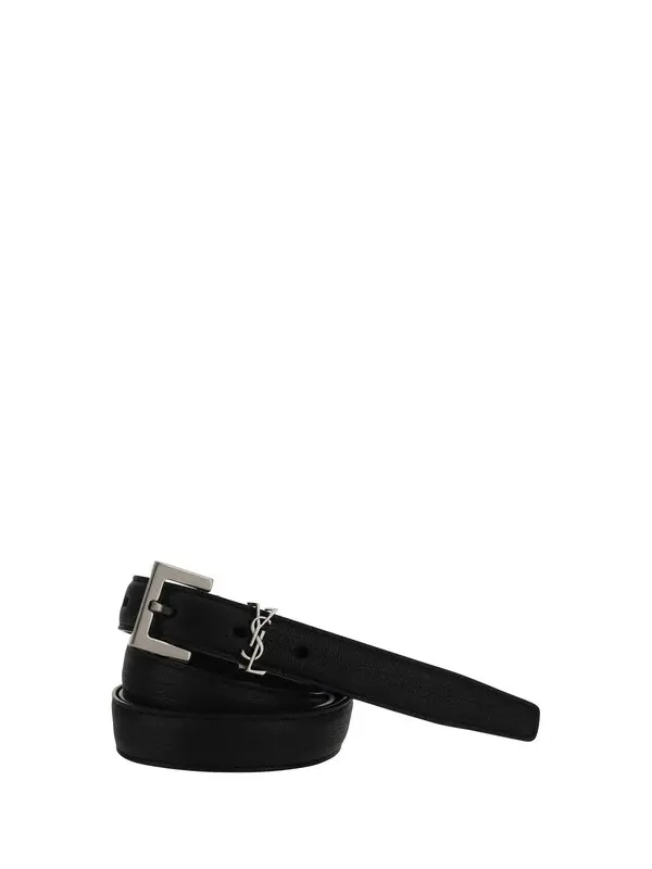 Saint Laurent Leather Belt With Monogram Buckle