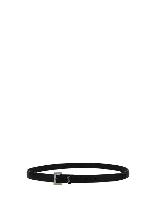 Saint Laurent Leather Belt With Monogram Buckle