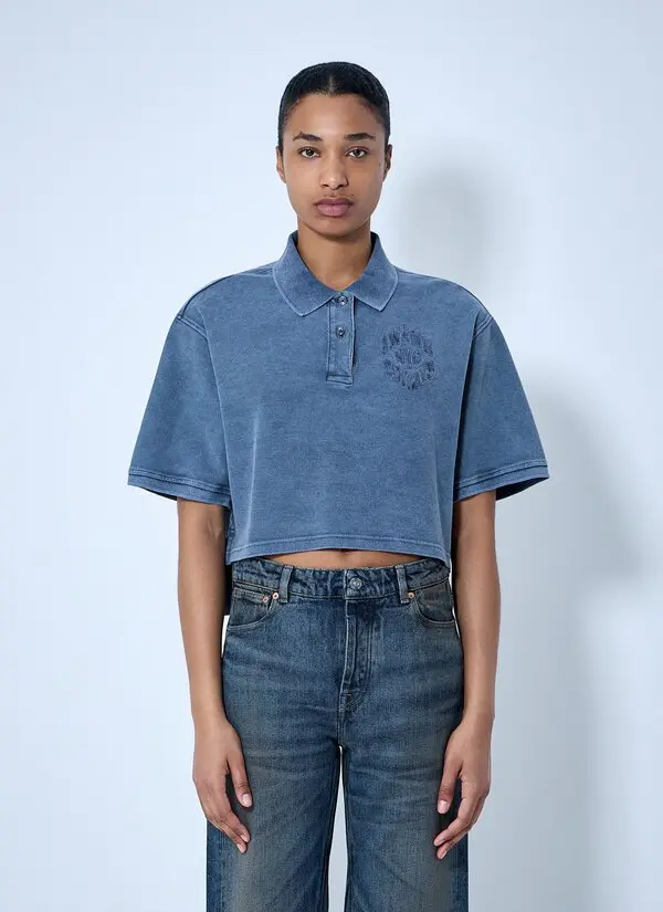 Alexander Wang Cropped Cotton Piqué Polo T-shirt - Blue