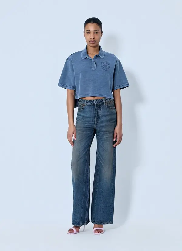 Alexander Wang Cropped Cotton Piqué Polo T-shirt - Blue