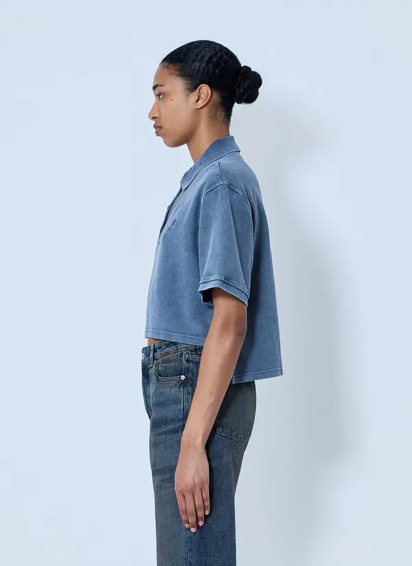 Alexander Wang Cropped Cotton Piqué Polo T-shirt - Blue