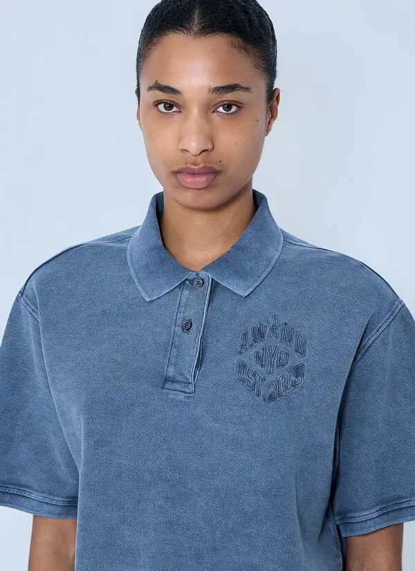 Alexander Wang Cropped Cotton Piqué Polo T-shirt - Blue
