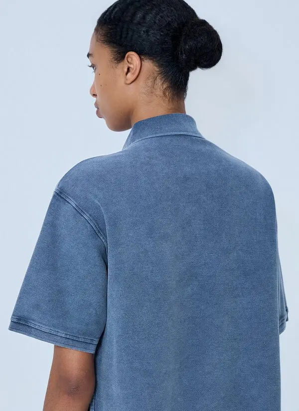 Alexander Wang Cropped Cotton Piqué Polo T-shirt - Blue