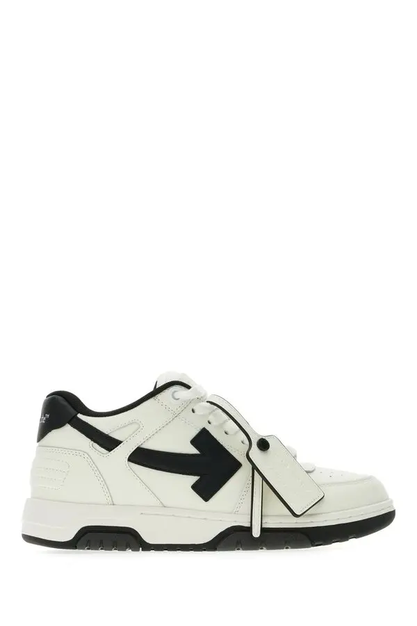 Off-White Leather Lace-up Sneakers With Signature Arrow Detail - Multicolor
