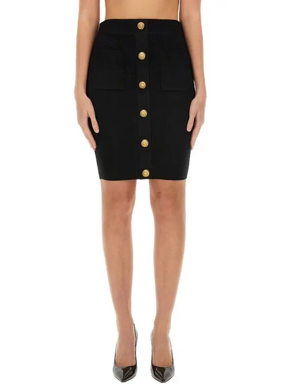 Balmain Vichy Knit Pencil Skirt