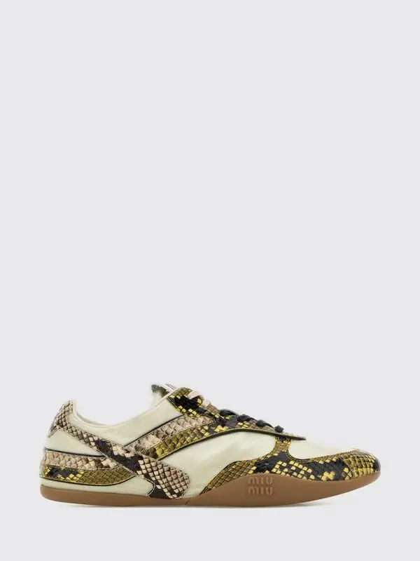 Miu Miu Snakeskin Trimmed Sneakers - Cream
