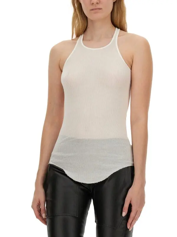 Rick Owens Ribbed Viscose And Silk Tank Top - White