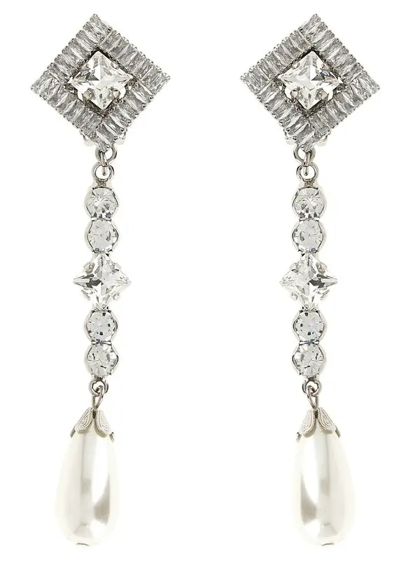 Alessandra Rich Crystal And Faux Pearl Pendant Earrings - Silver