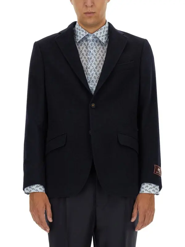 Etro Single-breasted Jacket In 100% Cashmere - Blue
