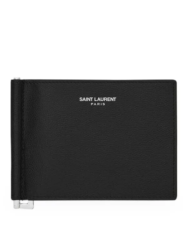 Saint Laurent Wallet Money Clip Textured Leather - Black