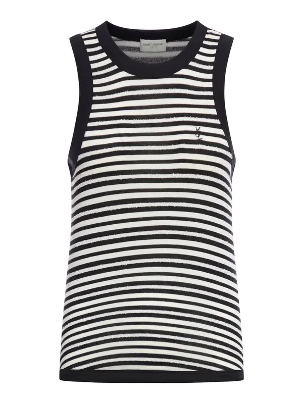 Saint Laurent Cassandre Embroidered Striped Tank Top - Multicolor