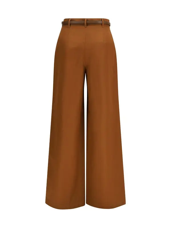 Max Mara Farea Belted Cotton Poplin Wide Leg Pants
