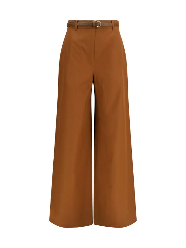 Max Mara Farea Belted Cotton Poplin Wide Leg Pants - Brown