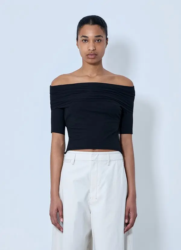 LEMAIRE Short Sleeve Off-shoulder Twisted Top - Black