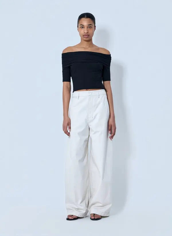 LEMAIRE Short Sleeve Off-shoulder Twisted Top