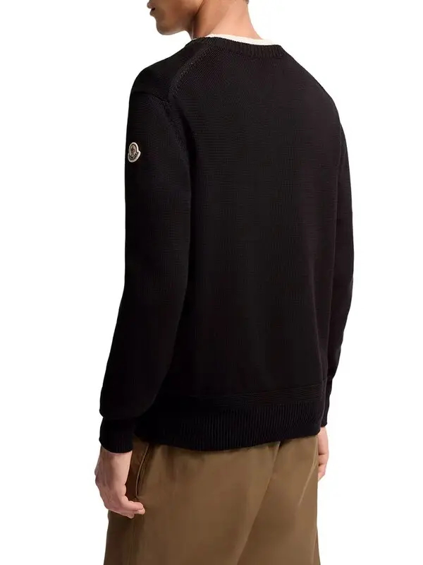 Moncler Cotton Crew Neck Sweater With Logo Patch - Black