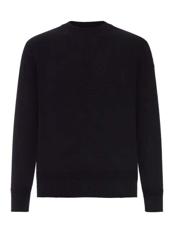 Moncler Cotton Crew Neck Sweater With Logo Patch - Black