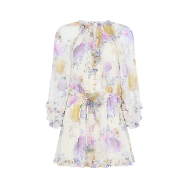 Zimmermann Luna Ruffle Playsuit Floral Print Viscose - Multicolor