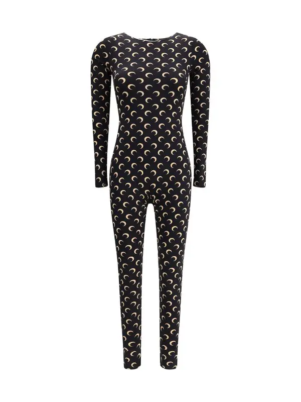 MARINE SERRE Moon Print Long Sleeve Jumpsuit - Brown