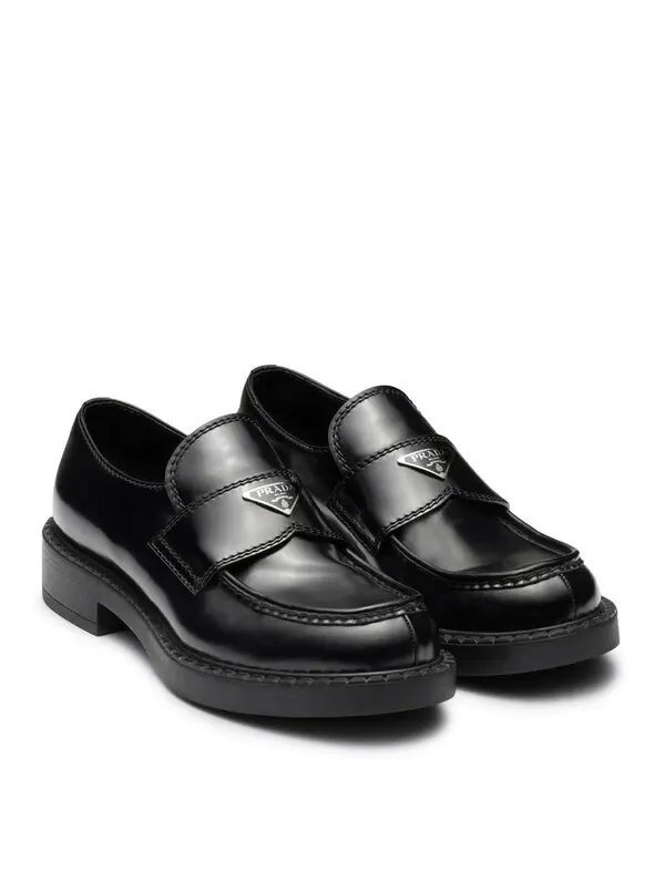 Prada Chocolate Brushed Leather Loafers - Black