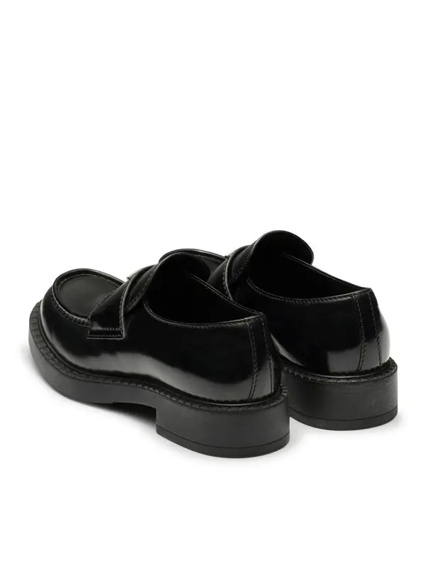 Prada Chocolate Brushed Leather Loafers - Black