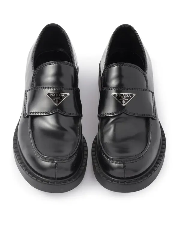 Prada Chocolate Brushed Leather Loafers - Black