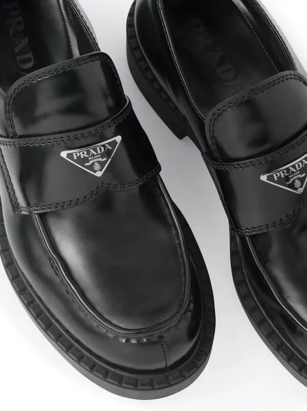 Prada Chocolate Brushed Leather Loafers - Black