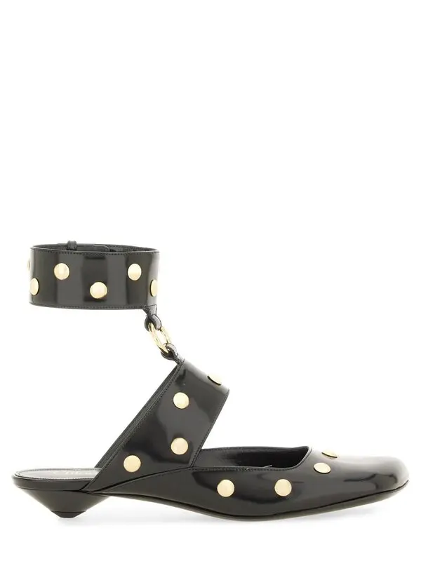 Chloé Jade" Leather Studded Ankle Strap Sandals - Black