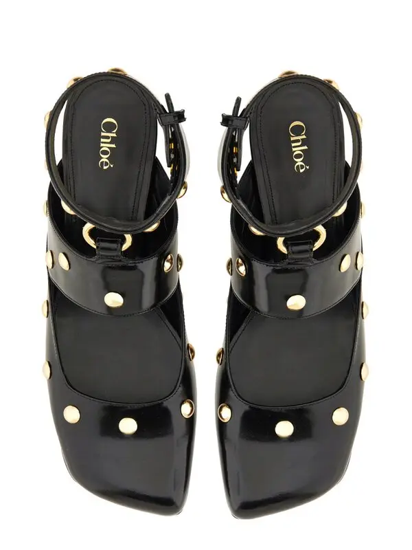 Chloé Jade" Leather Studded Ankle Strap Sandals - Black