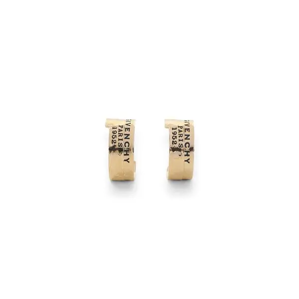 Givenchy Embossed Logo Hoop Earrings In Golden Brass - Silver