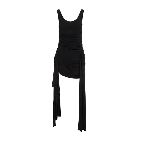 MUGLER Sleeveless Asymmetric Draped Dress - Black