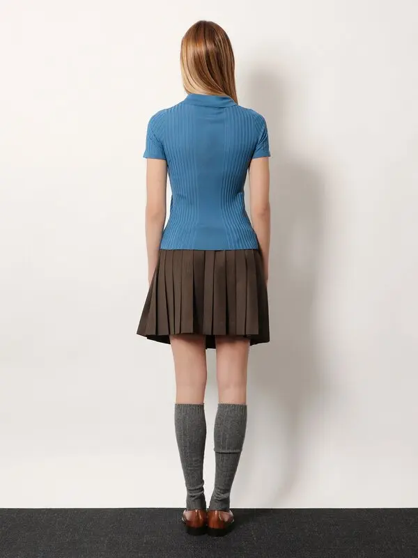 Miu Miu Virgin Wool Ribbed Polo Shirt - Multicolor