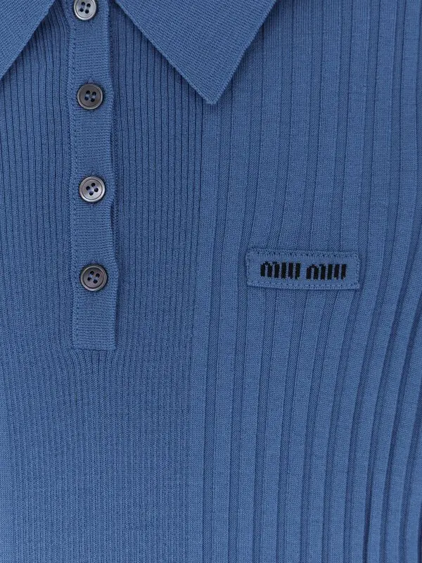 Miu Miu Virgin Wool Ribbed Polo Shirt - Multicolor