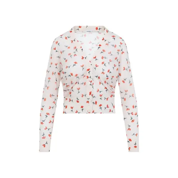 JIL SANDER Floral Print Cotton Blend V-neck Cardigan - Multicolor