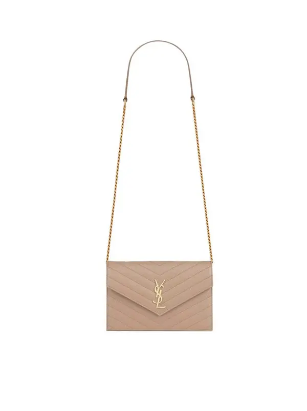 Saint Laurent Cassandre Chain Envelope Clutch In Grain De Poudre Leather - Cream