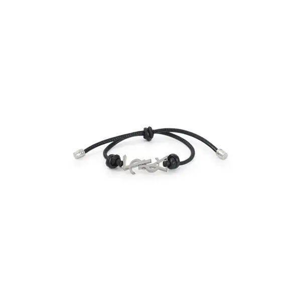 Saint Laurent Leather Bracelet With Silver-tone Logo - Black