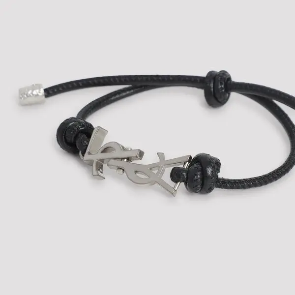 Saint Laurent Leather Bracelet With Silver-tone Logo
