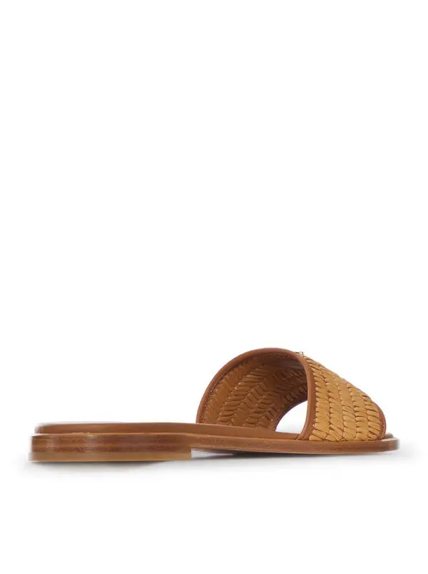 Prada Raffia Slippers With Metal Logo